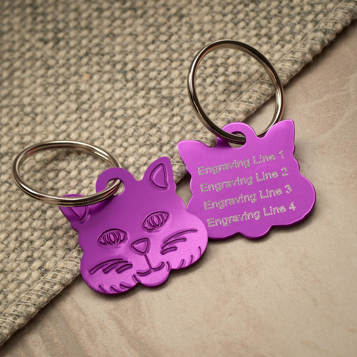 Cat Face Purple Aluminium Tag – The Pet Tag Store