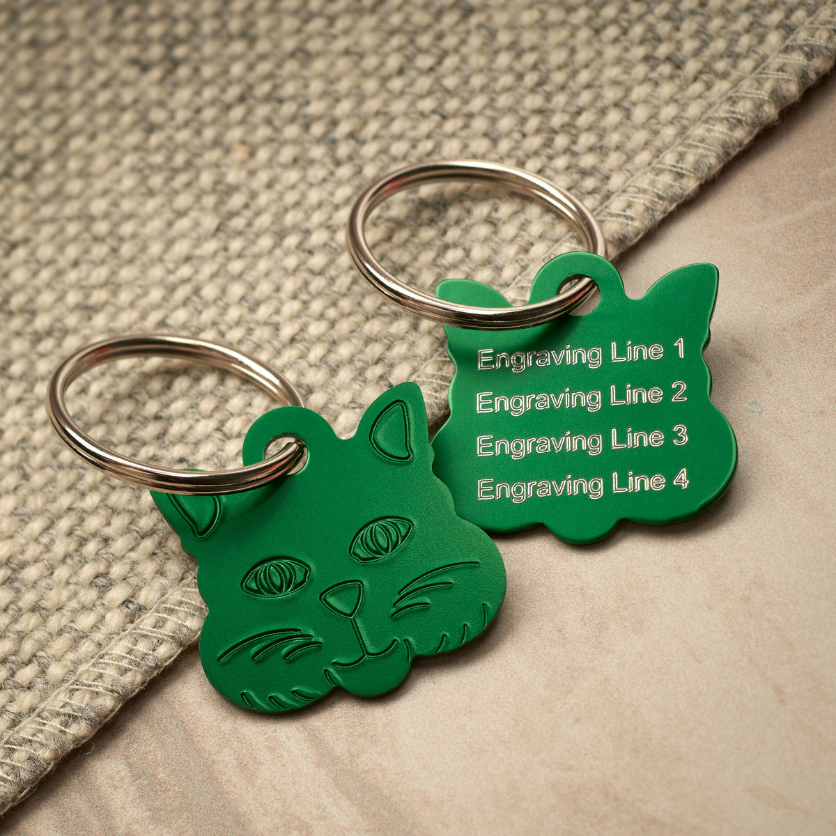 Cat Face Green Aluminium Tag – The Pet Tag Store